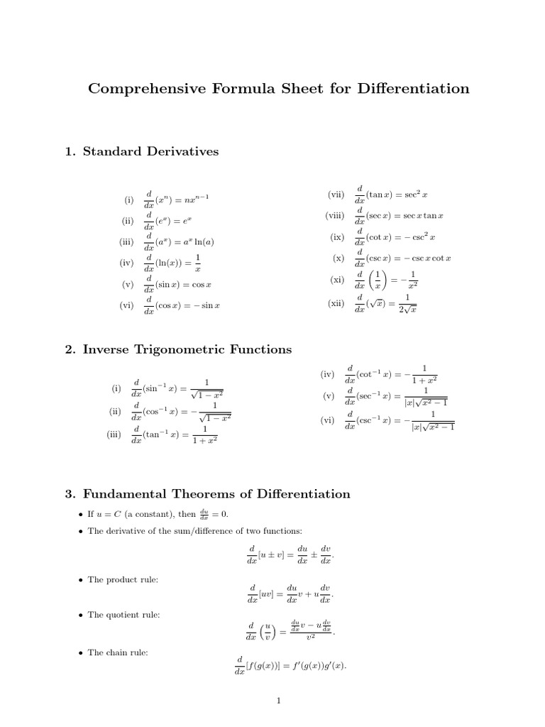 Differentiation Formulae | PDF | Trigonometric Functions | Subtraction