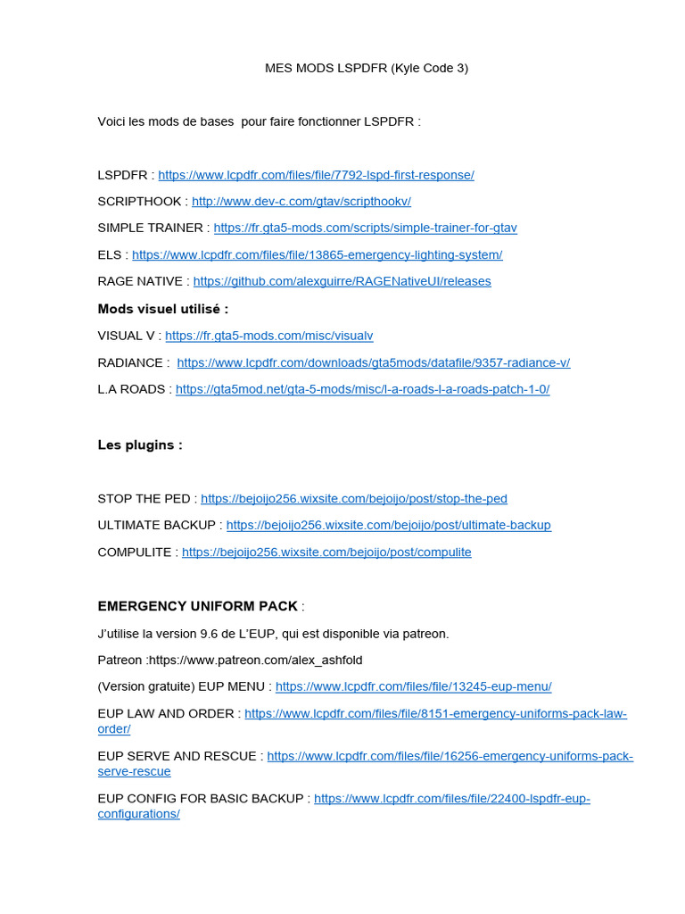 Liste Mods LSPDFR Kyle Code 3 | PDF