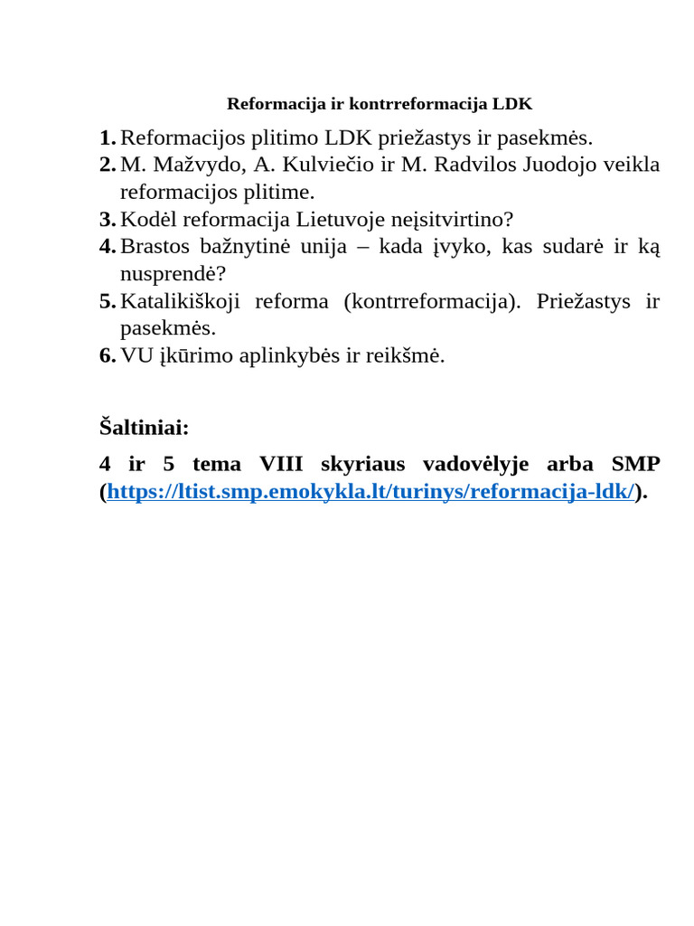 Reformacija Ir Kontrreformacija LDK | PDF