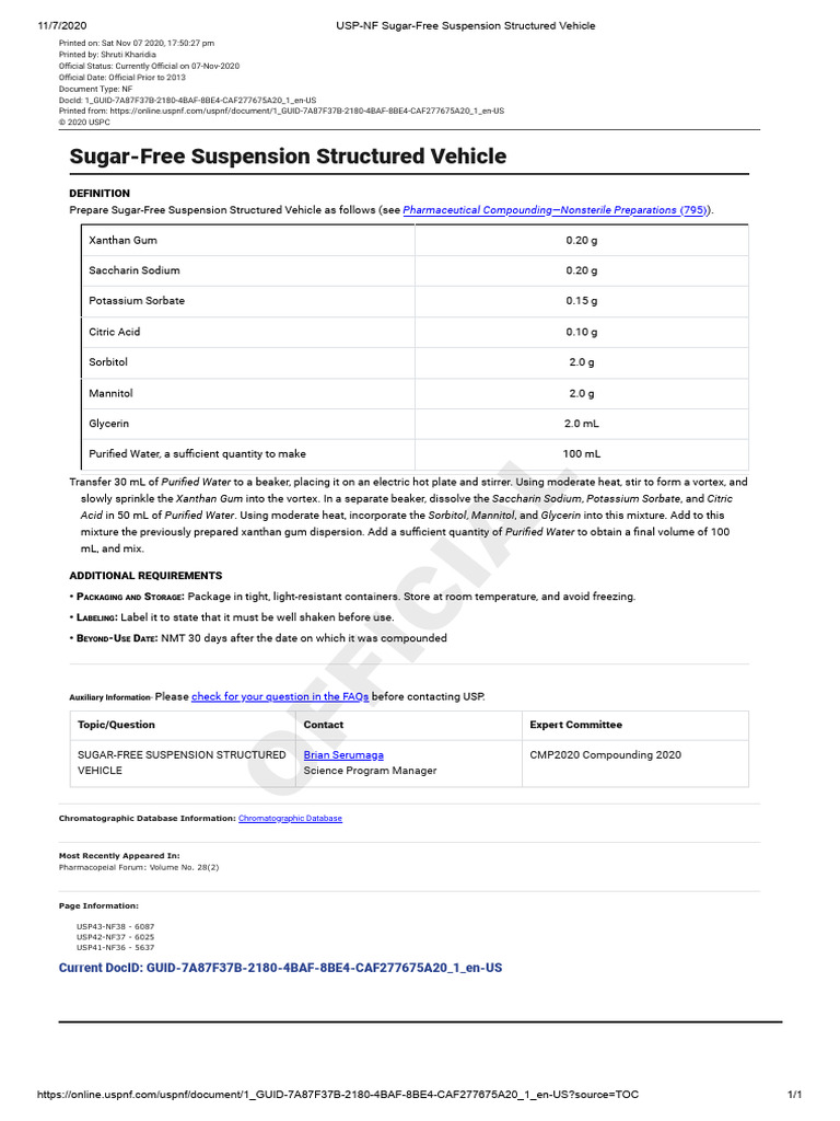 USP-NF-Sugar-Free-Suspension-Structured-Vehicle | PDF | Sugar ...