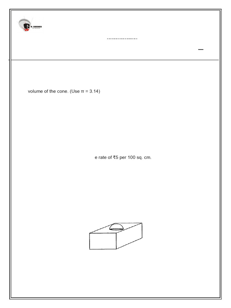 Worksheet 10th Class Surface Areas and Volumes | PDF | Sphere | Volume