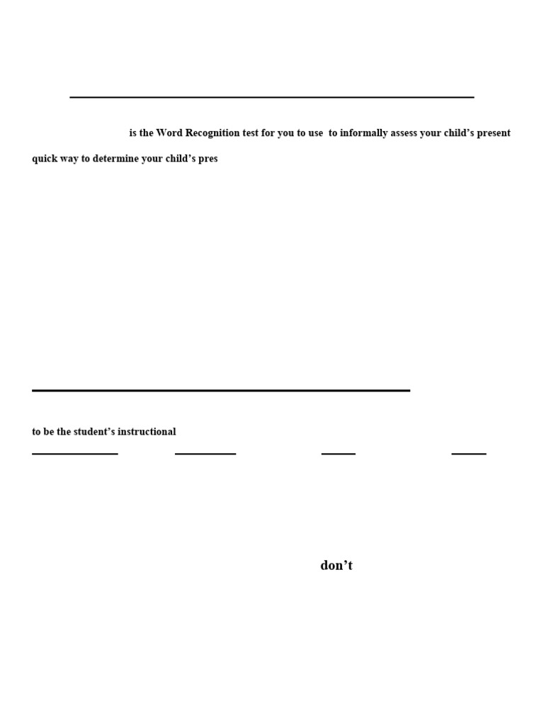 #Quick Word Recognition Placement Test With Instructions | PDF ...