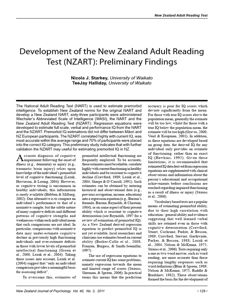 New Zealand Adult Reading Test 2011 | PDF | Intelligence Quotient ...
