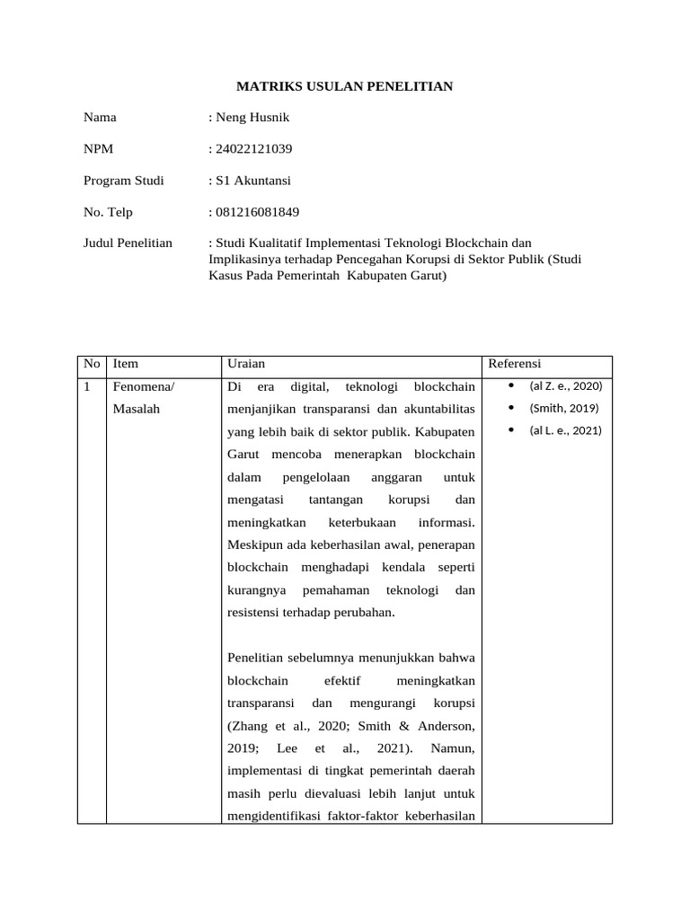 MATRIKS USULAN PENELITIAN | PDF
