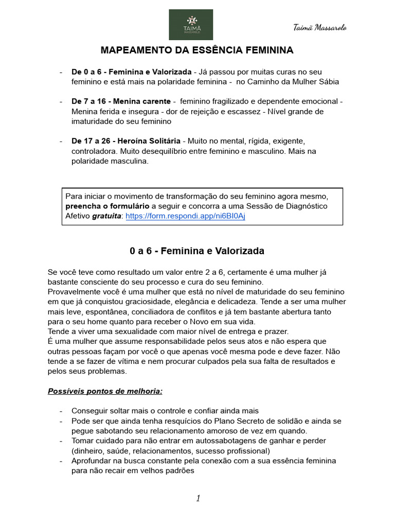 RESULTADOS MAPEAMENTO DA ESSSÊNCIA FEMININA Hjo | PDF | Amor | Mulher