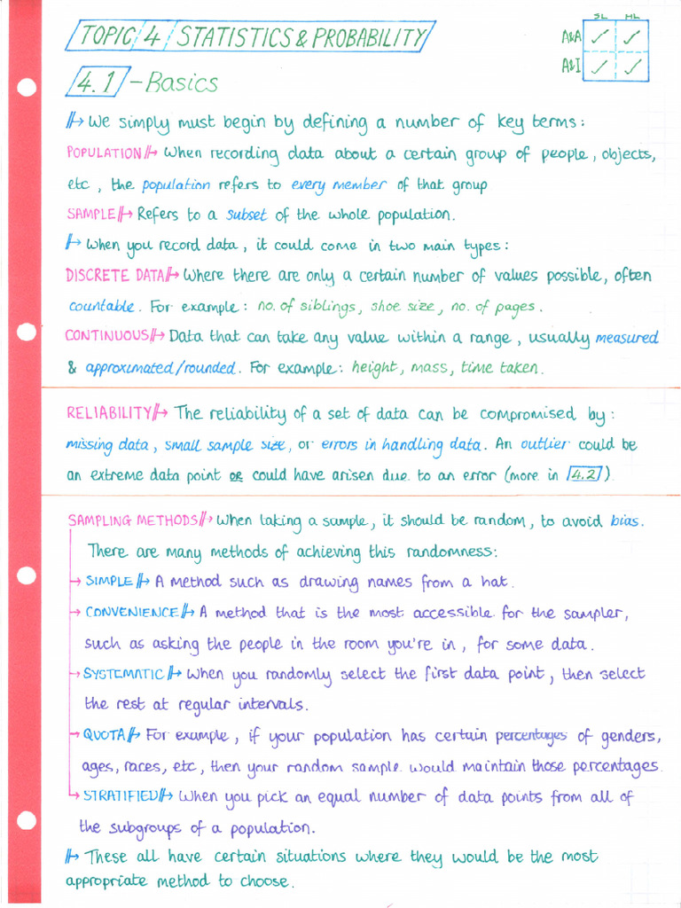 Statistics Summary Notes | PDF