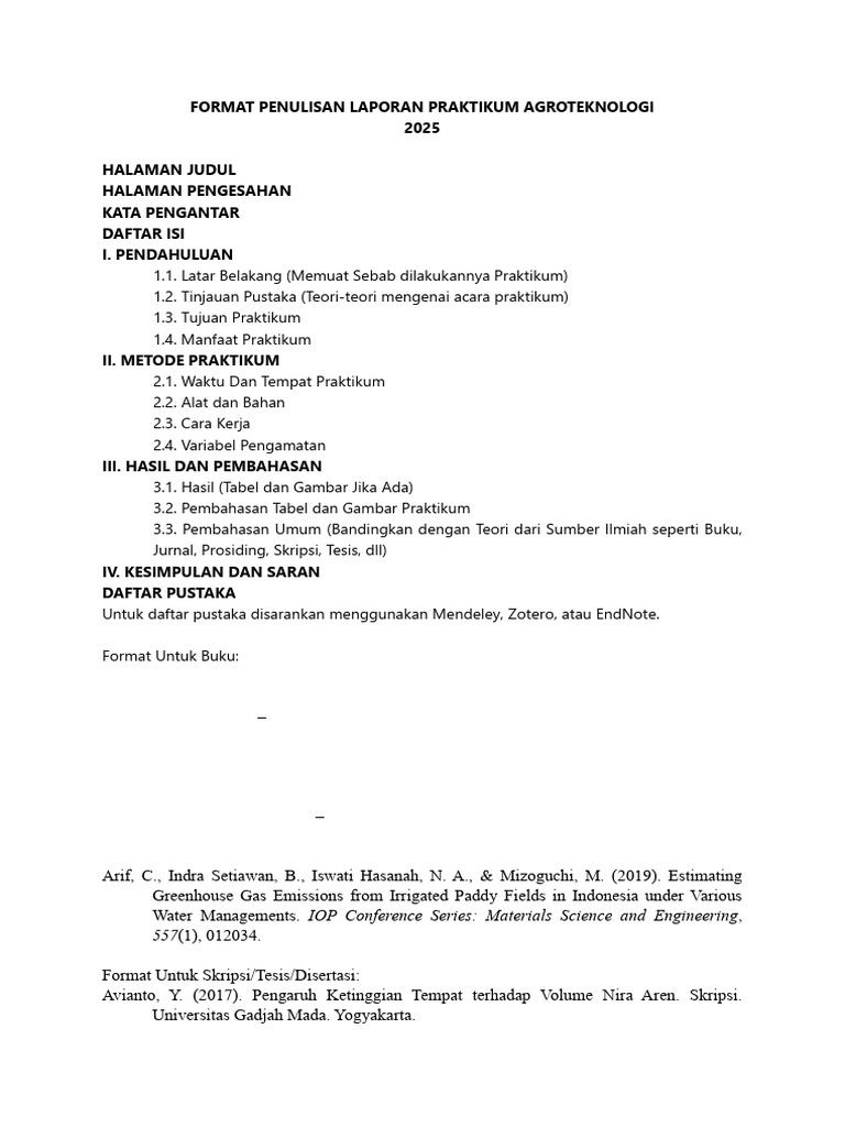 Format Penulisan Laporan Praktikum Agroteknologi | PDF