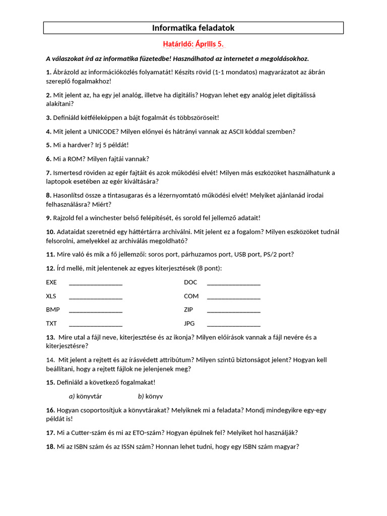 Informatika Feladatok | PDF