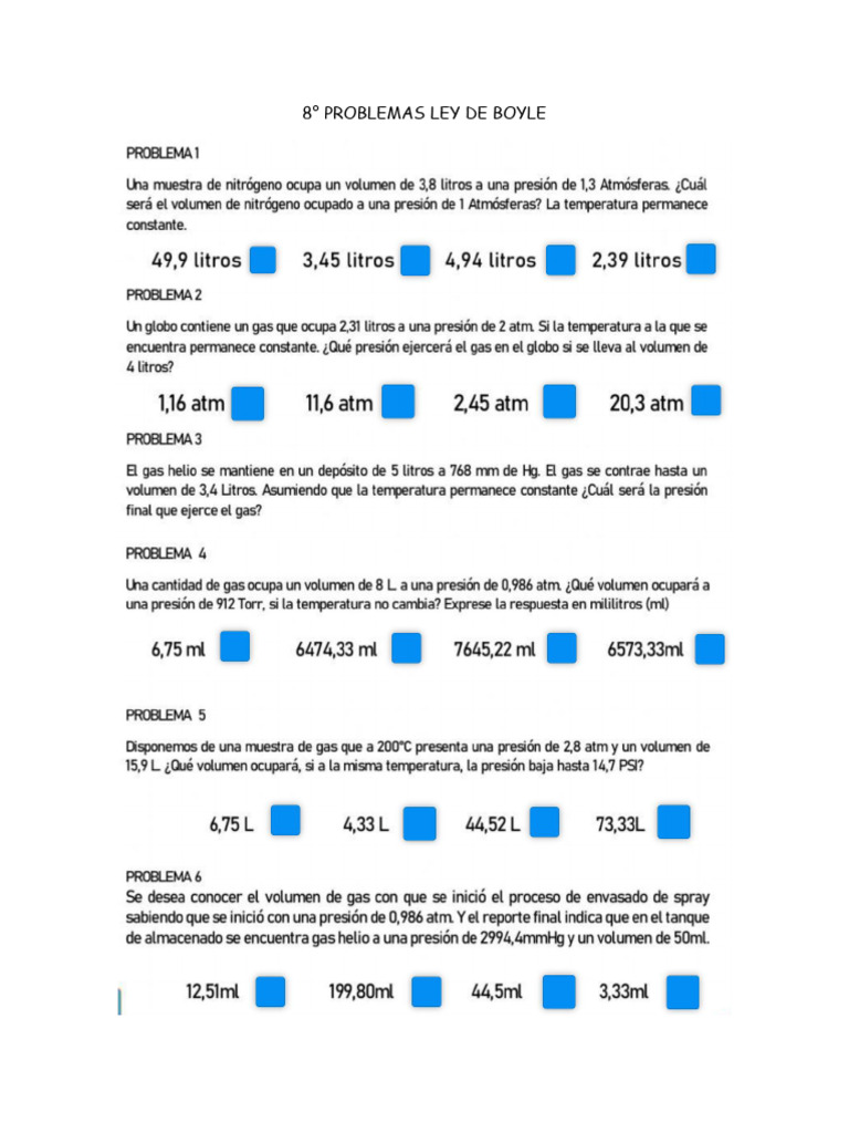 8° Problemas Ley de Boyle | PDF