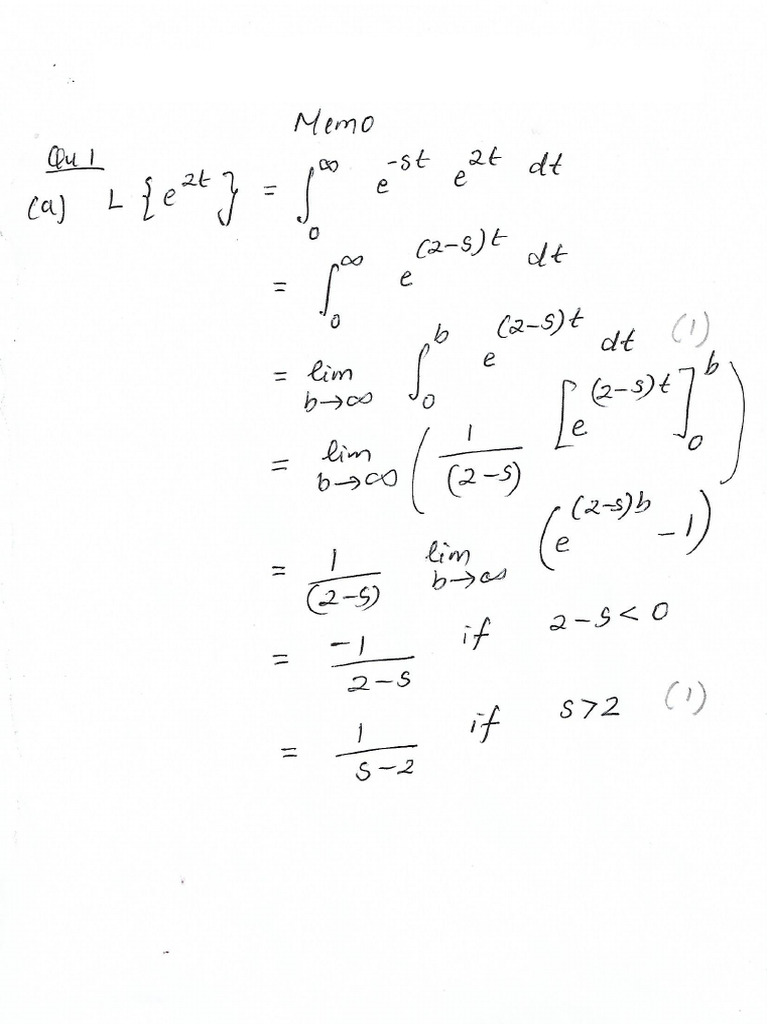MATV211 Tutorial - Laplace Transforms - Memo | PDF