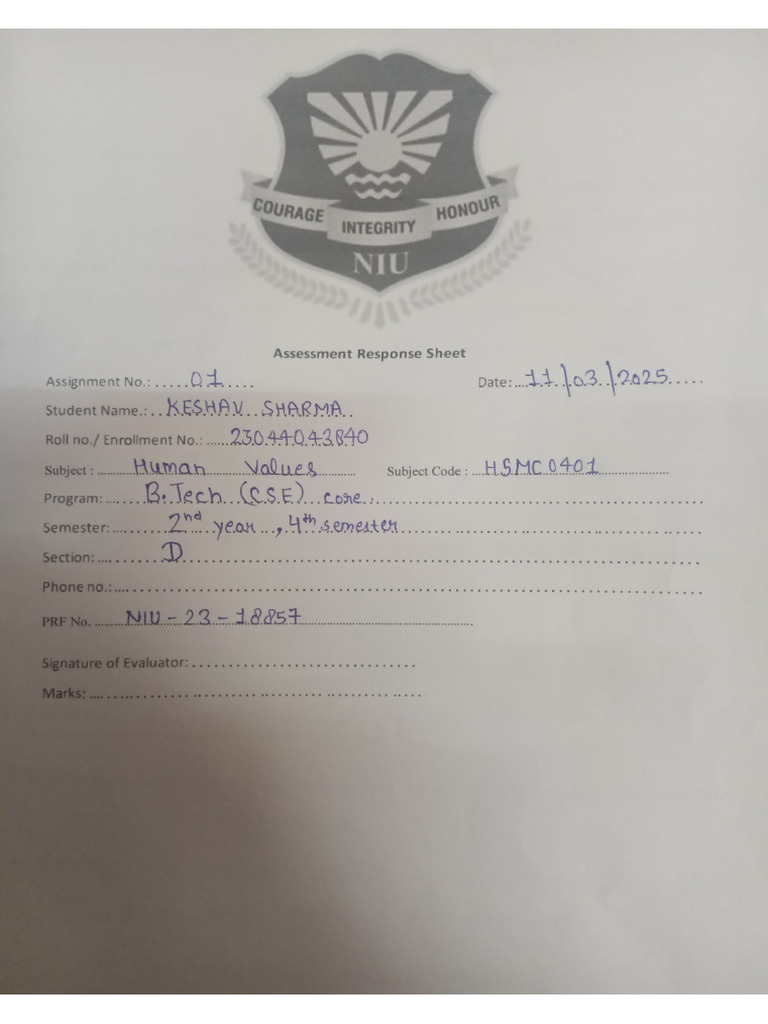 Human Value - Assignment 01 Keshav Sharma | PDF