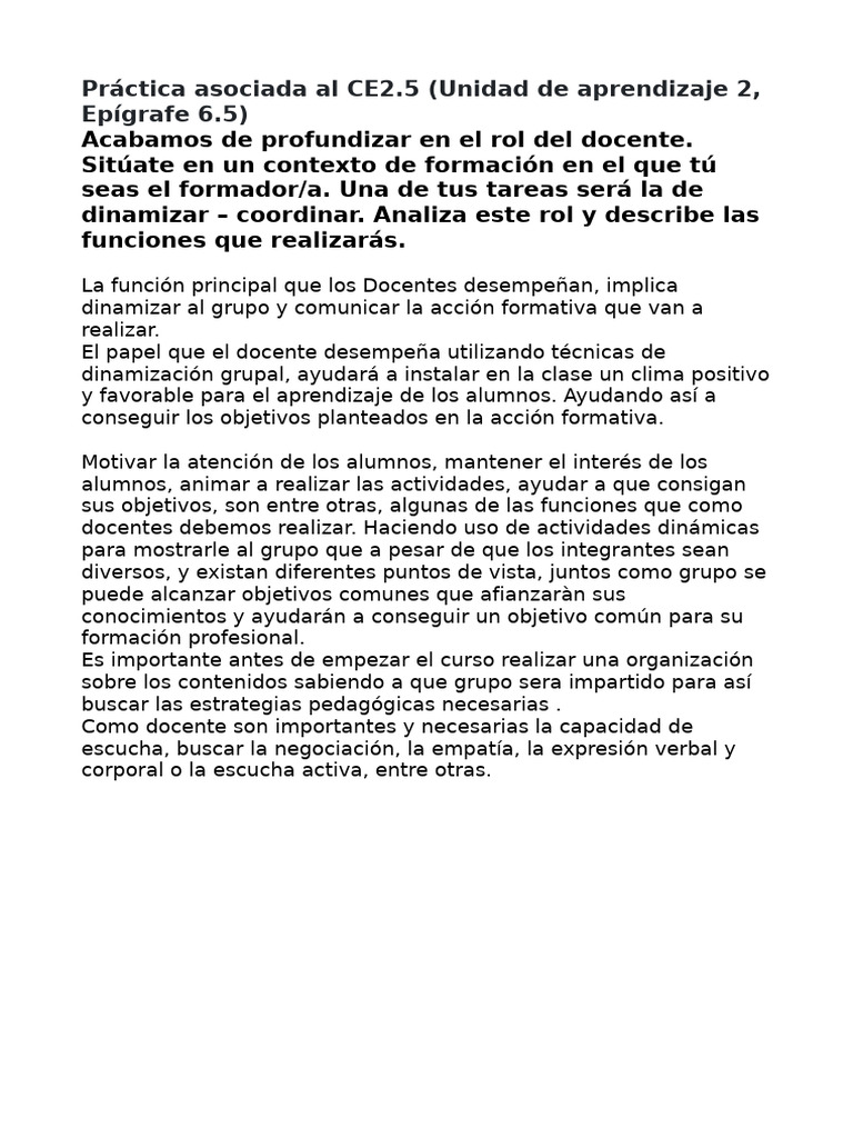 Práctica Asociada Al CE2.5 (Unidad de Aprendizaje 2, Epígrafe 6.5) | PDF
