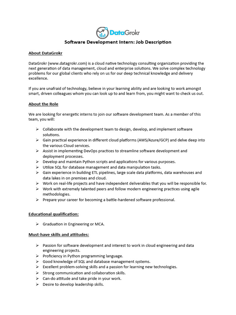 Software Development Intern JD 1 | PDF | Cloud Computing | Databases