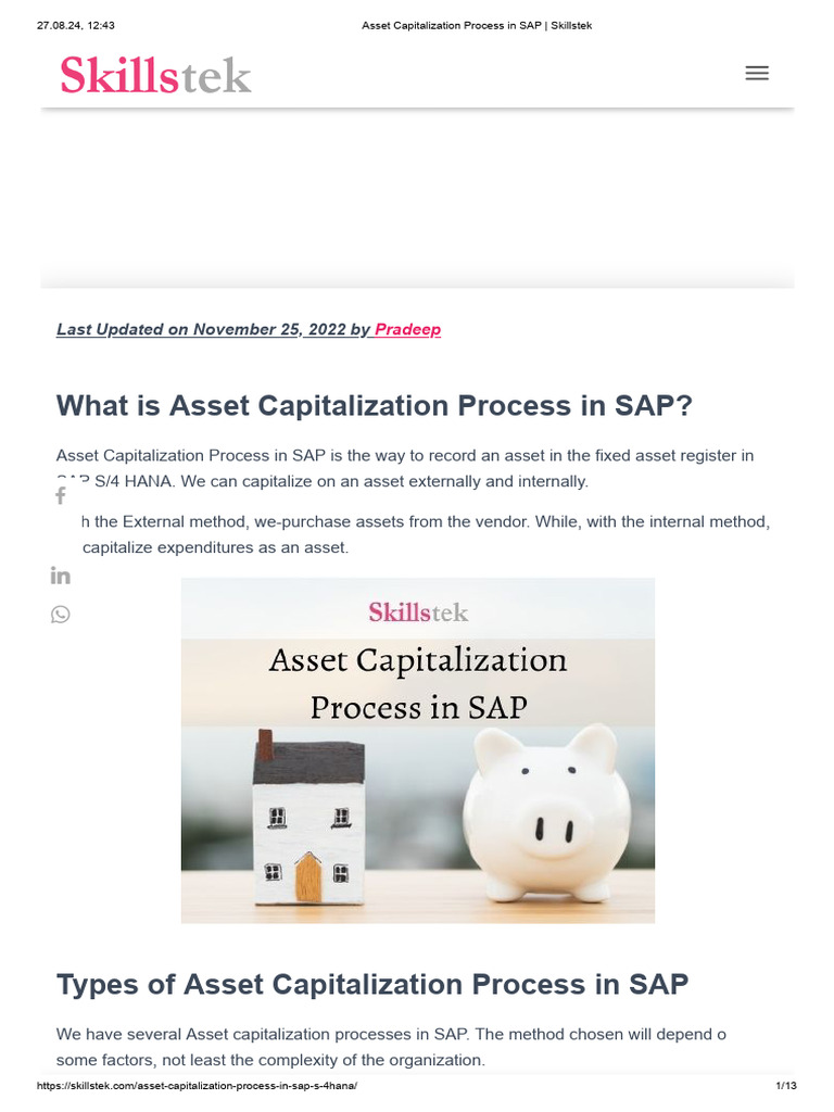 Asset Capitalization Process in SAP - Skillstek | PDF | Debits And ...
