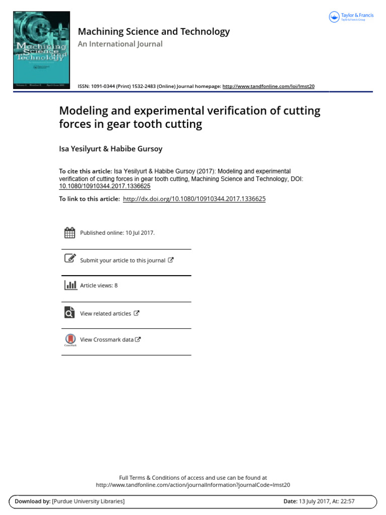 Modeling and Experimental Verification of Cutting Forces in Gear Tooth Cutting | PDF | Gear ...