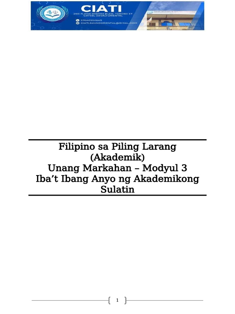 Filipino Sa Piling Larang - Akademik Module 3 | PDF