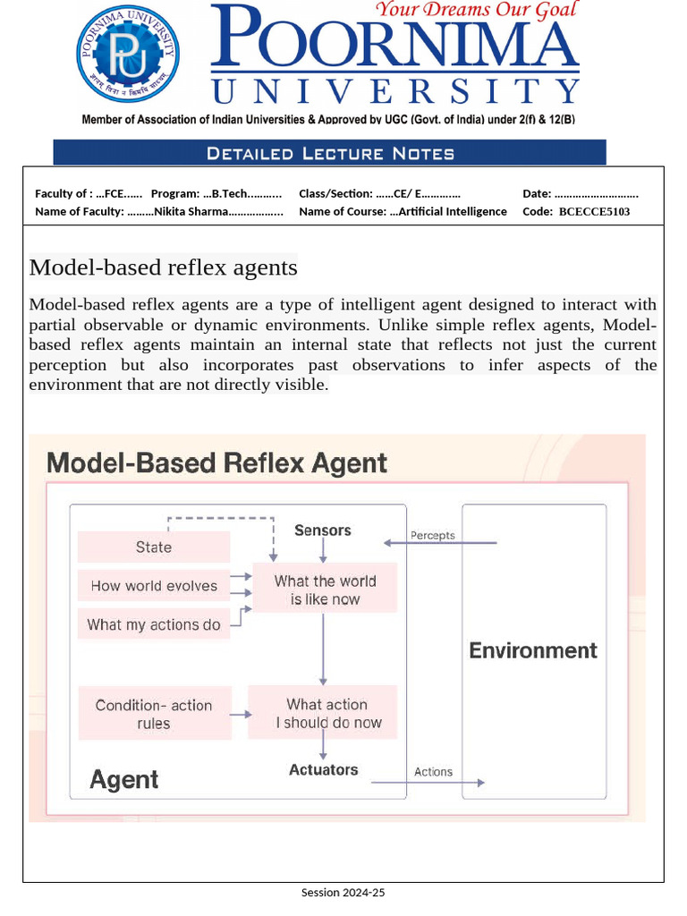 Model Based Reflex Agent | PDF | Artificial Intelligence | Intelligence (AI) & Semantics