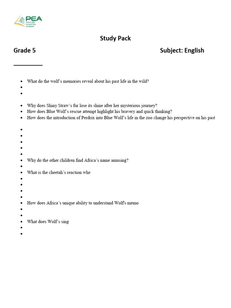 Grade 5 English Literature Study Pack | PDF | Adverb | Question