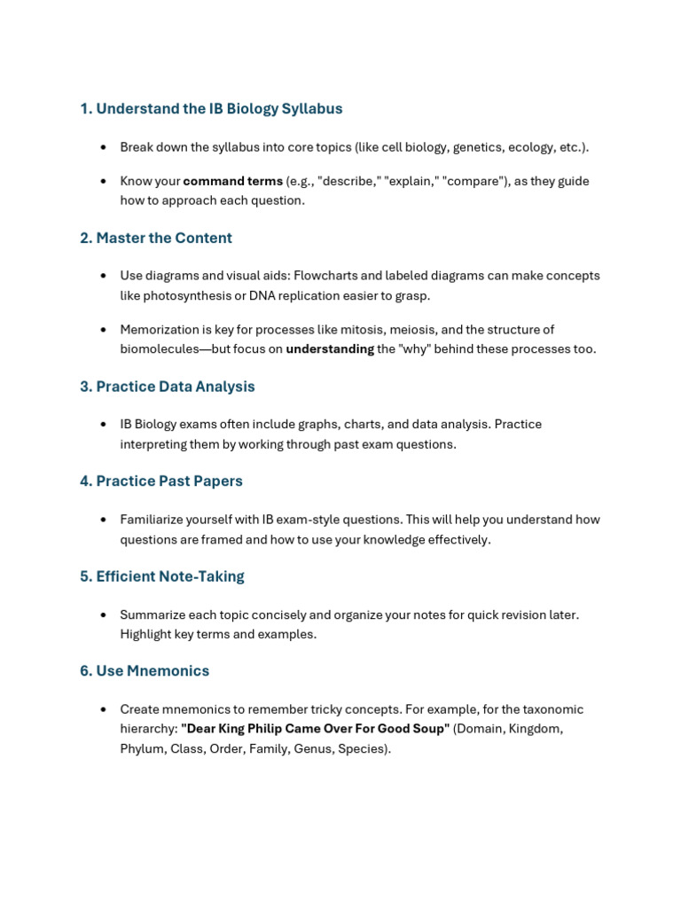 IB Biology Study Tips and Tricks | PDF