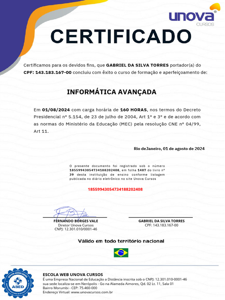Certificado Unova PDF | PDF
