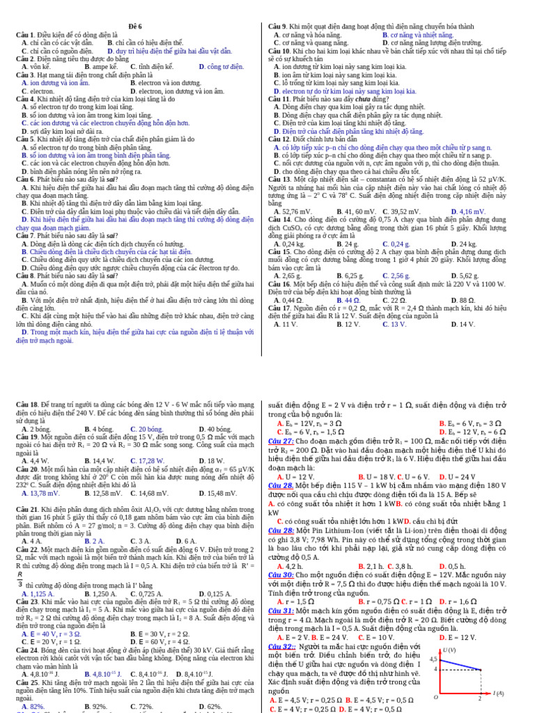 De Kiem Tra Vat Ly 11 Thang 1 | PDF