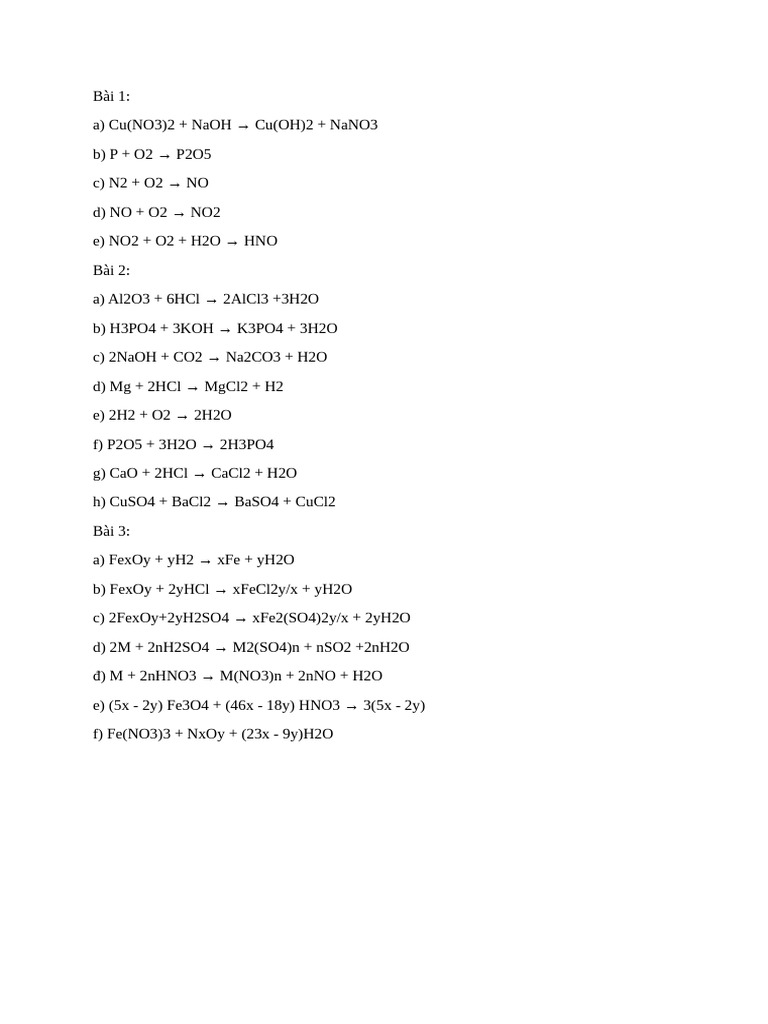 Đáp án bài tập PTHH | PDF