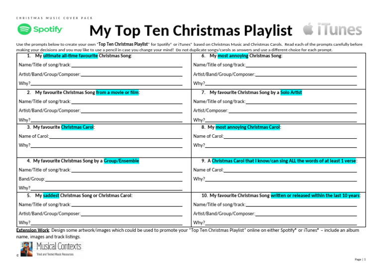 My Top Ten Christmas Playlist | PDF | Christmas Music | Songs