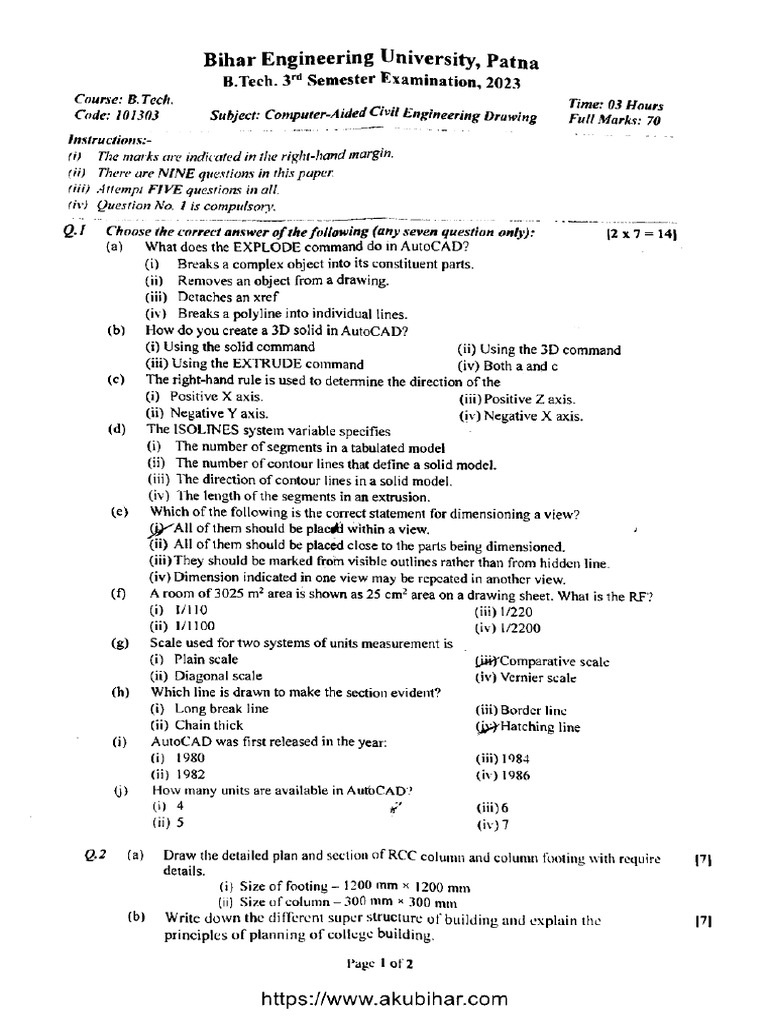 Btech Ce 3 Sem Computer Aided Civil Engineering Drawing 101303 2023 | PDF