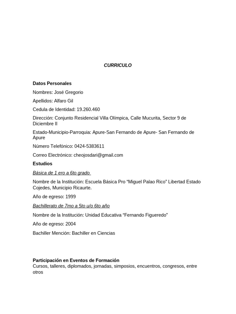 Currículum de José Gregorio Alfaro Gil | PDF | Deportes