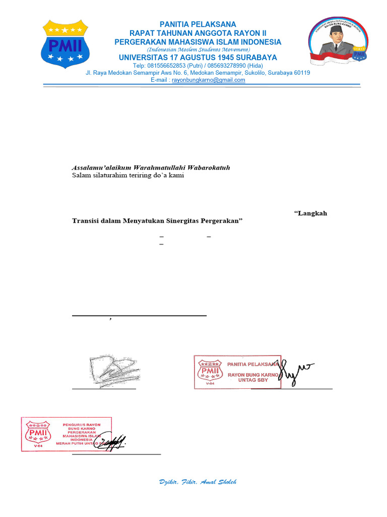 Permohonan Peminjaman Tempat RTAR PMII | PDF