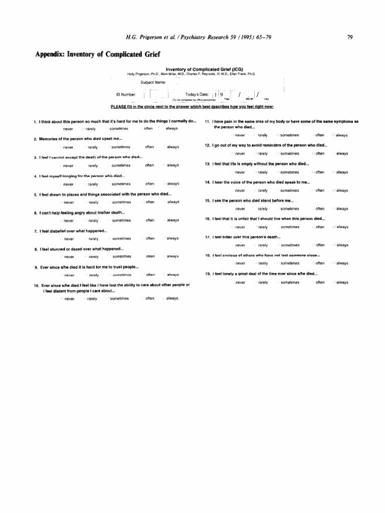 Inventory of Complicated Grief | PDF | Pain | Emotions