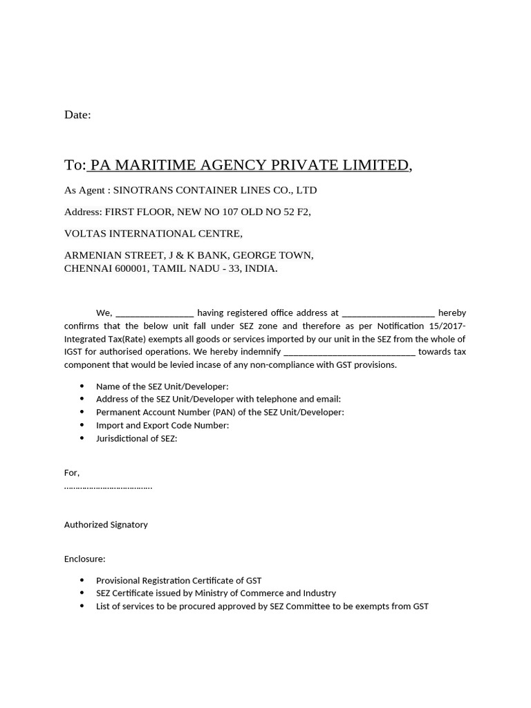 SEZ Compliance and Declaration Form | PDF