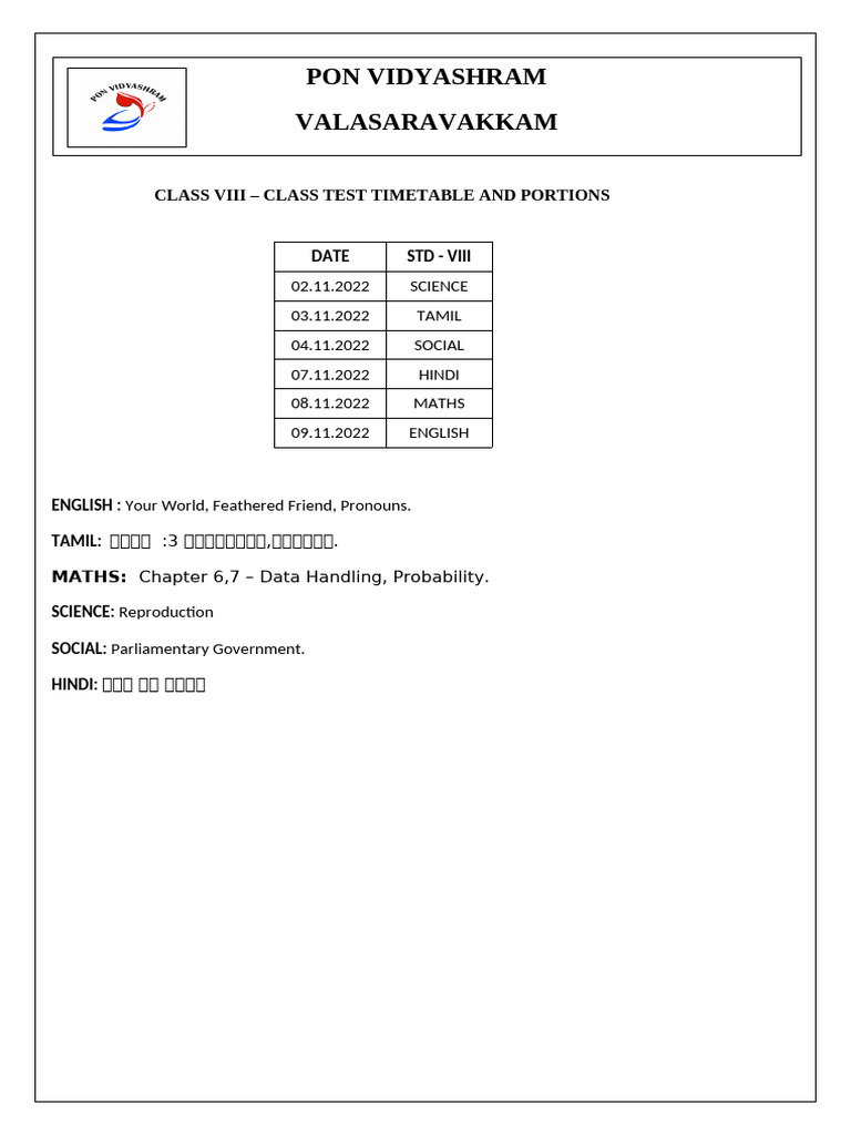 Class 8 - Class Test | PDF