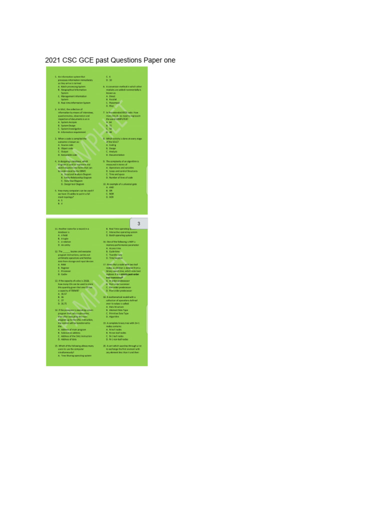 2021 CSC GCE Past Questions Paper One | PDF