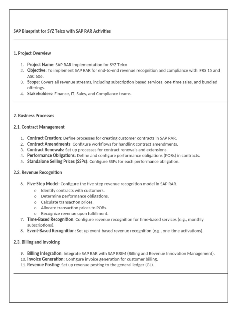 SAP Blueprint For SYZ Telco With SAP RAR Activities | PDF | Revenue ...