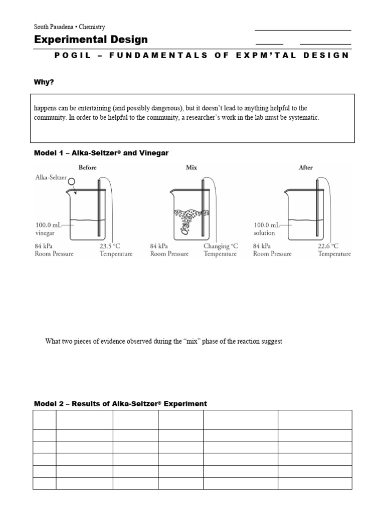 Chem 0.2 POGIL-Experimental Design | PDF | Experiment | Chemical Reactions