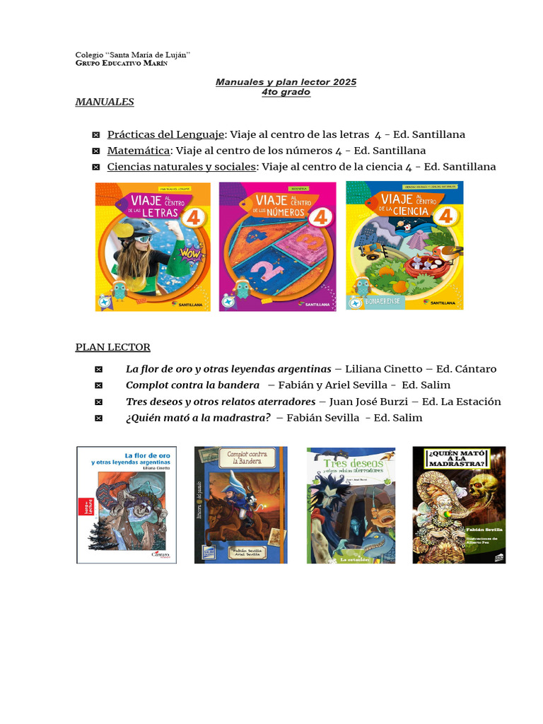 2025 LIBROS 4to grado.docx | PDF