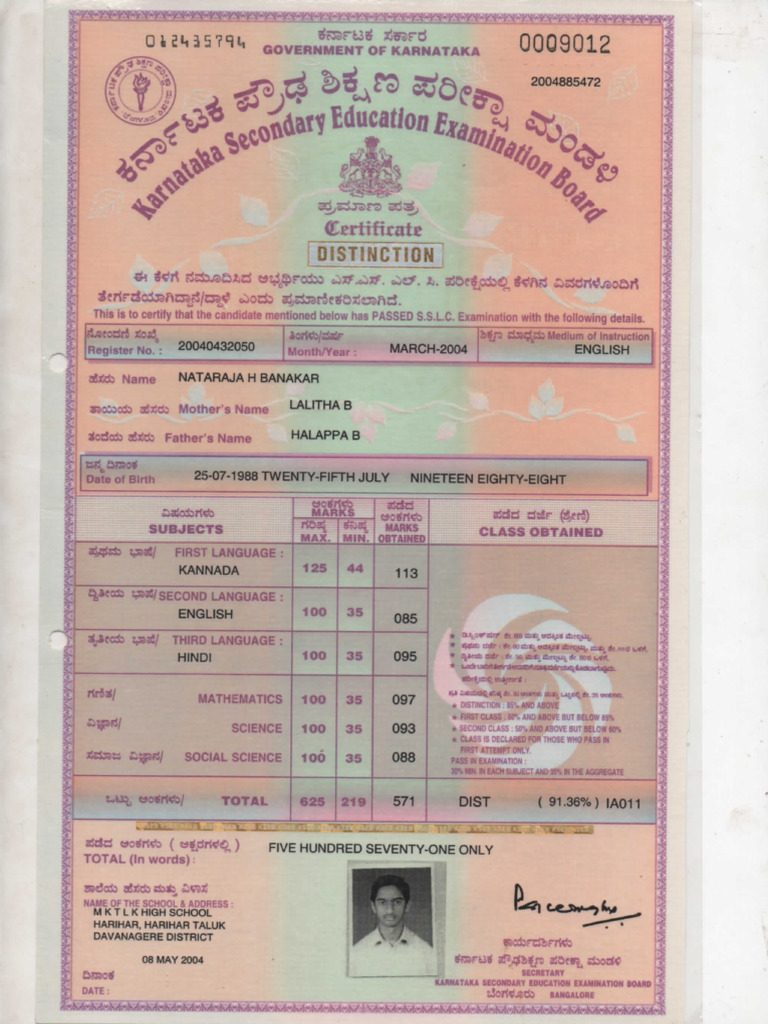 HighSchool - 10th Certificate - Nataraja | PDF