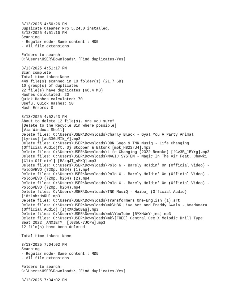 Duplicate Cleaner Log File | PDF | Computer File | Utility Software