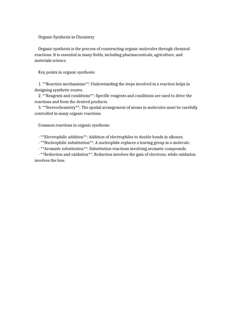 Organic Synthesis: Key Concepts and Reactions | PDF