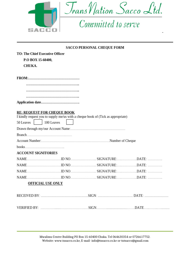 CHEQUE BOOK APPLICATION | PDF