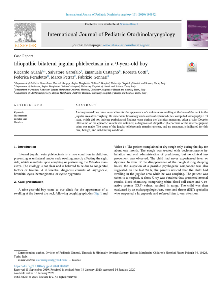 Idiopathic bilateral jugular phlebectasia in a 9-year-old boy | PDF ...
