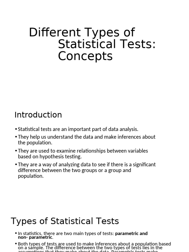 Different Types of Statistical Tests | PDF | Student's T Test | Statistics