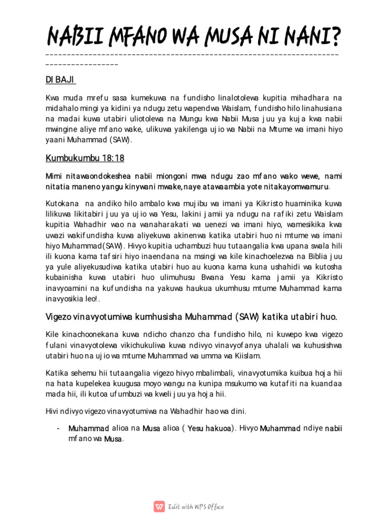 Nabii Mfano Wa Musa | PDF