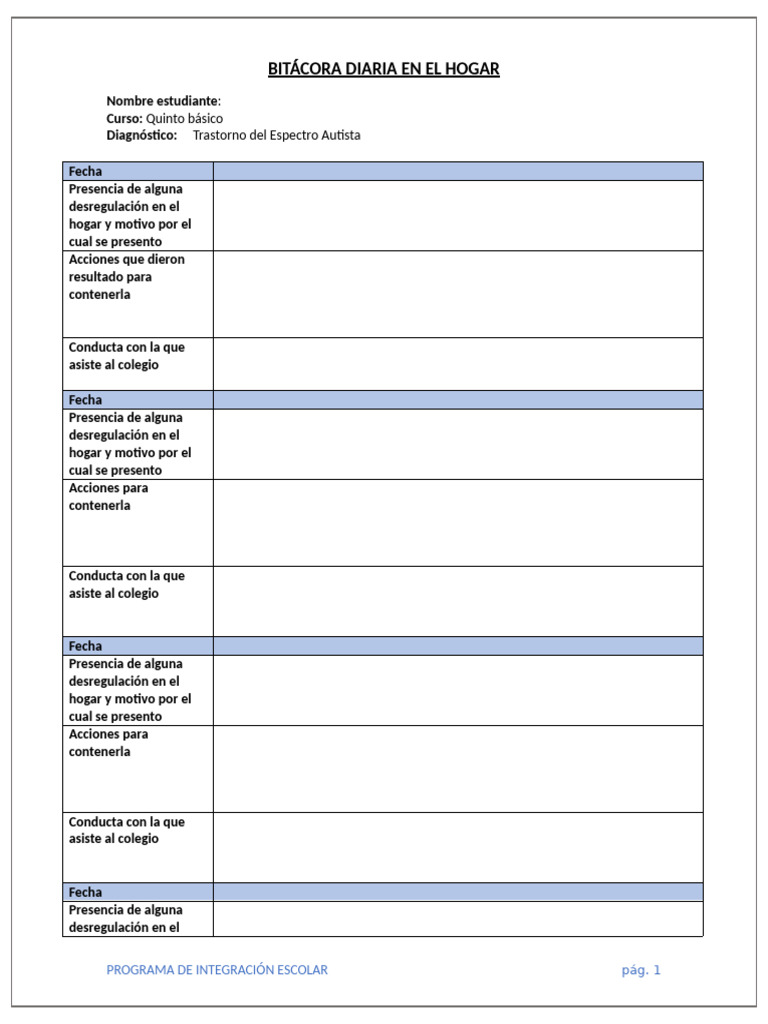 Bitácora Diaria para el hogar | PDF
