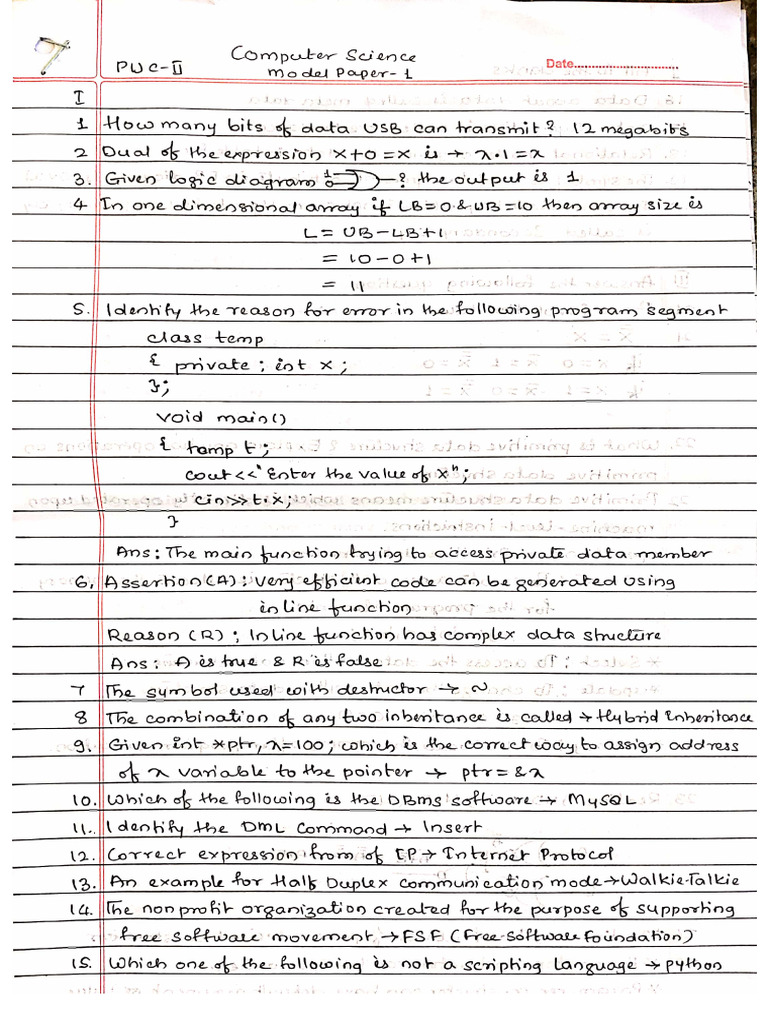 Model Question Paper 01 Cs Pu 2 | PDF