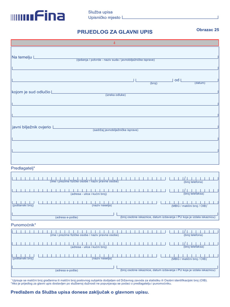 Prijedlog Za Glavni Upis | PDF