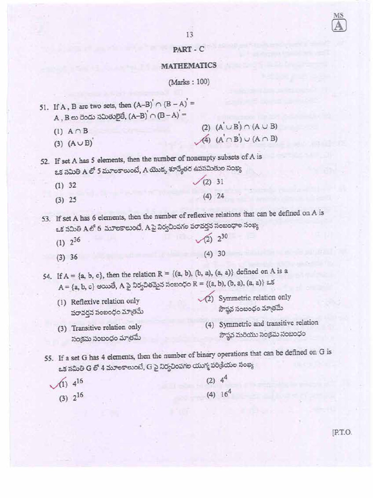 TS EdCET Mathematics Model Paper | PDF