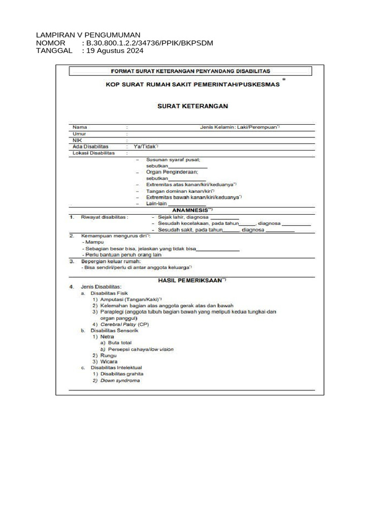 Lampiran 5 Suket Penyandang Disabilitas | PDF