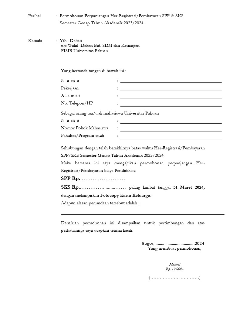 Form-Permohonan Perpanjangan SPP-SKS GNP 23-24 | PDF